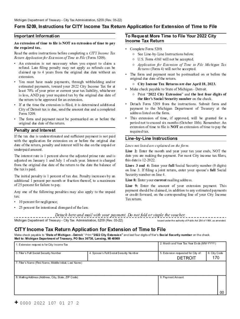 Fillable Online 5209, Instructions for Application for Extension of ...