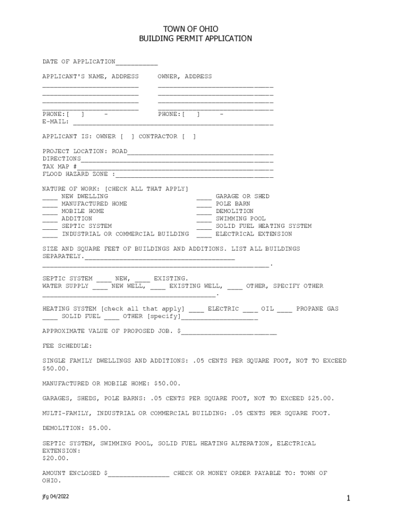 Fillable Online TOWN OF OHIO BUILDING PERMIT APPLICATION - 1library.net ...