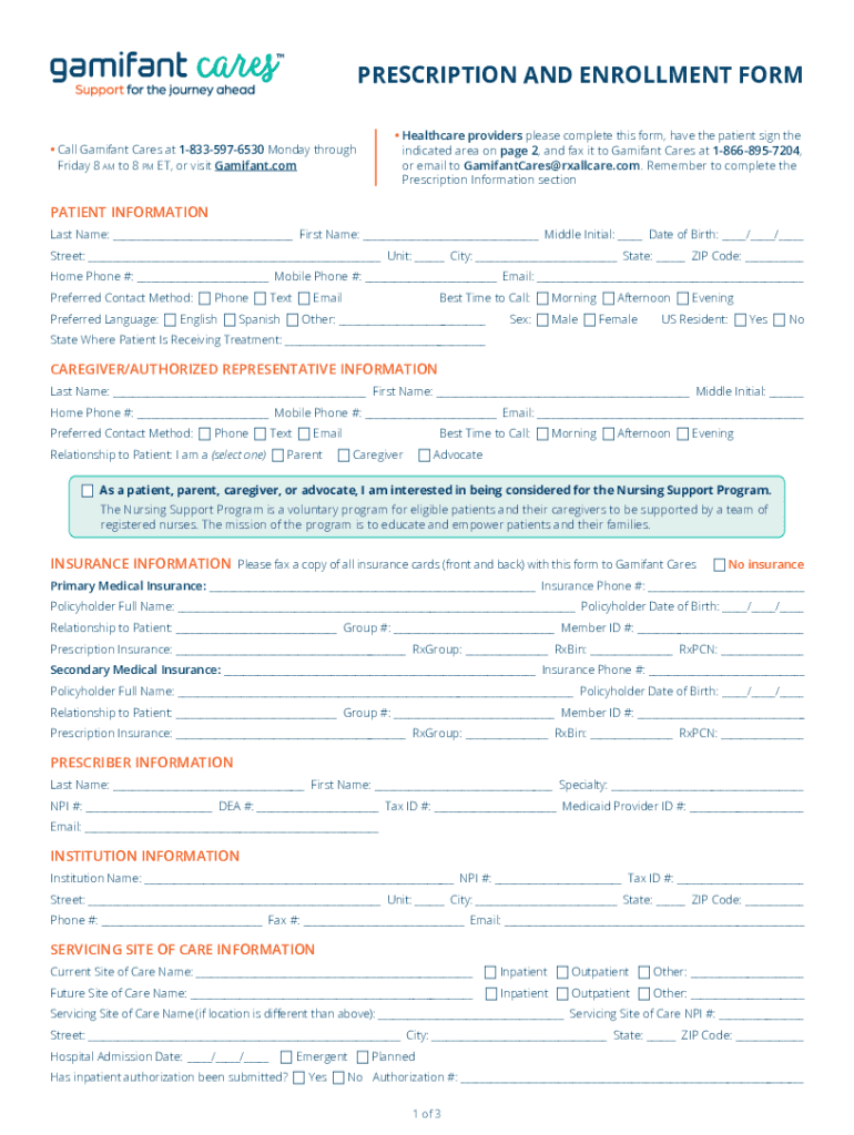 Fillable Online PRESCRIPTION AND ENROLLMENT FORM Fax Email Print ...