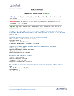 Fillable Online Future Simple Tense (Will)With Activities Dialogue and ExercisesSimple Future ...