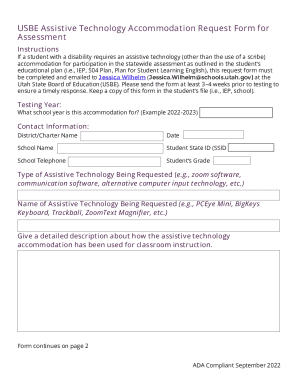 Fillable Online USBE Assistive Technology Accommodation Request Form ...