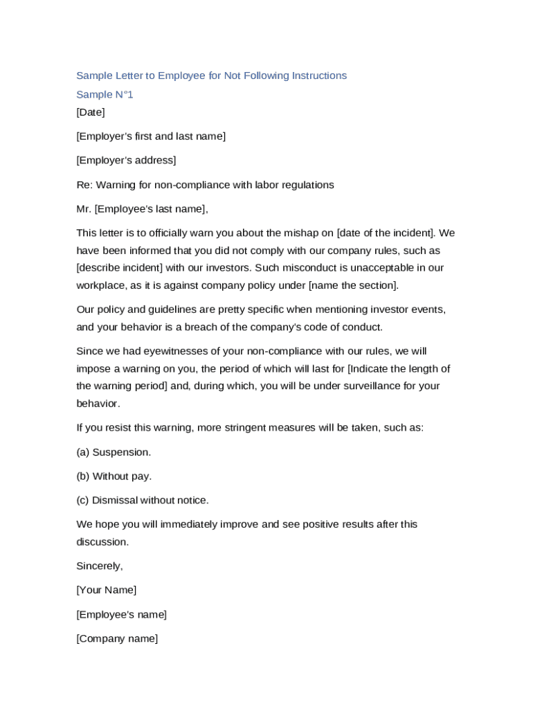 Warning Letter to EmployeeWarning Letter at & Sample ... Doc Template ...