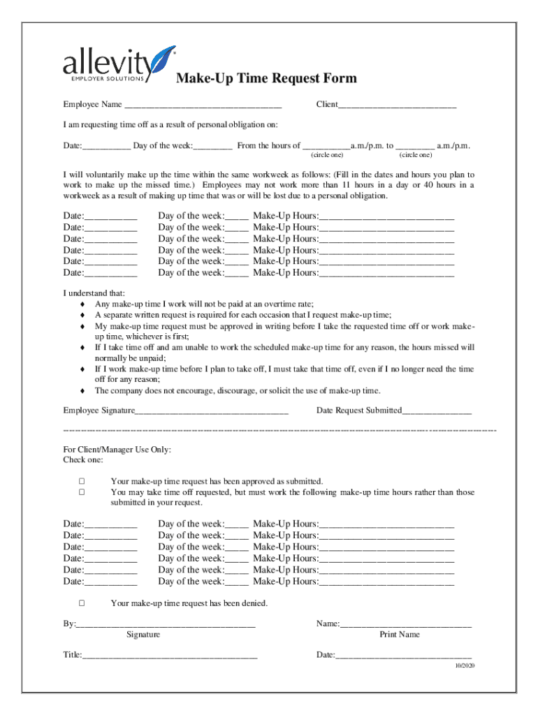 Fillable Online Make-Up Time Request Form Fax Email Print - pdfFiller