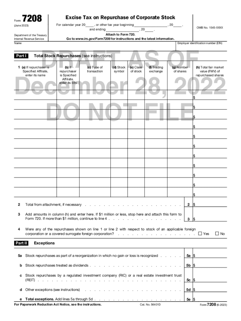 Fillable Online Form 7208 (June 2023). Excise Tax on Repurchase of ...