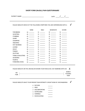 Fillable Online Appendix IV (i) SHORT FORM McGILL PAIN ... Fax Email ...