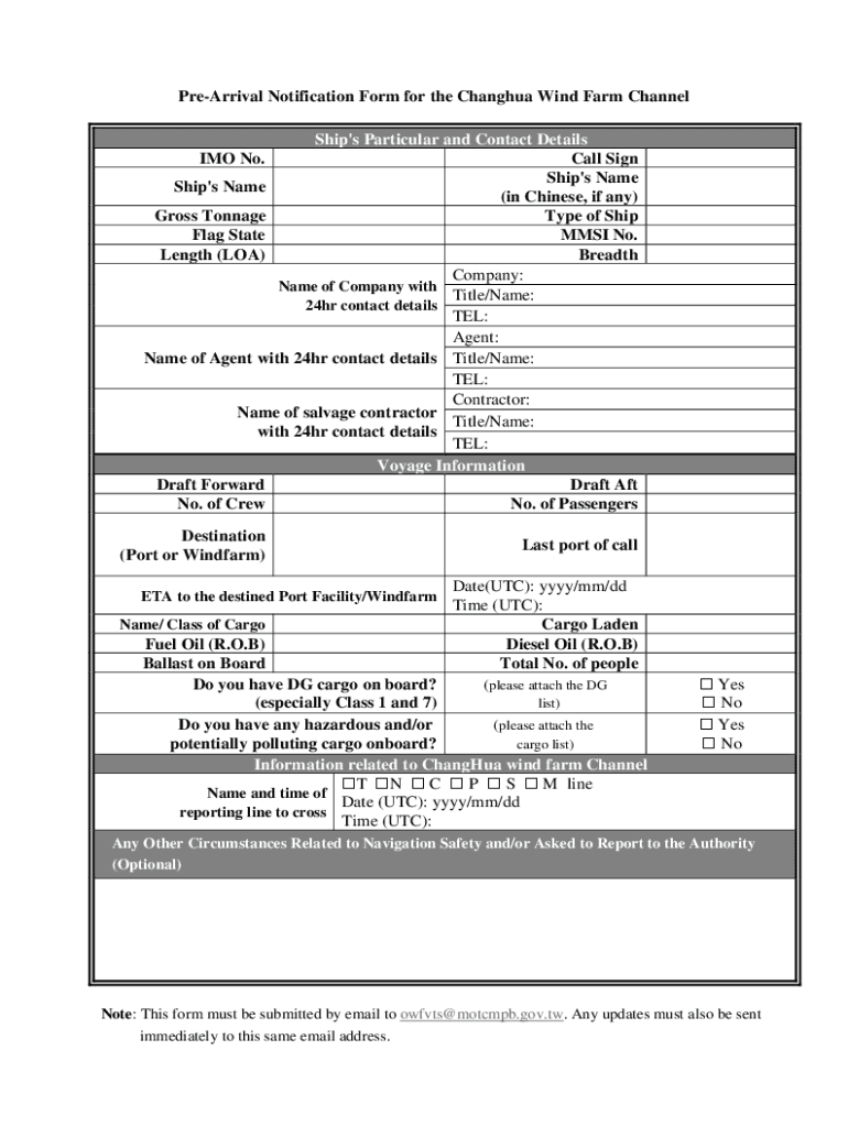 Fillable Online Pre-Arrival Notification Form of Changhua wind farm ...