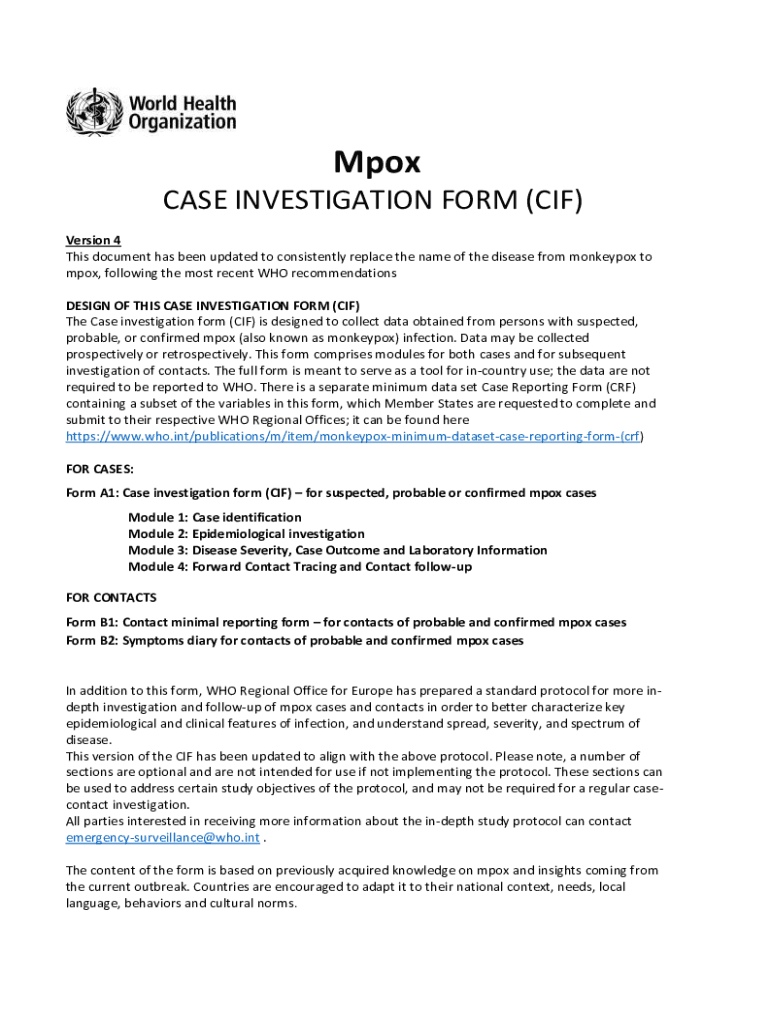 Fillable Online Mpox (monkeypox) Case investigation form (CIF) and ...