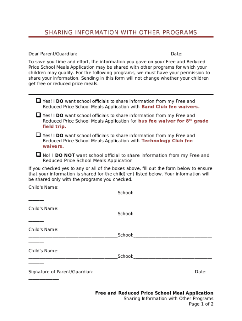 Free and Reduced Lunch Application.pdf - dpi wi Doc Template | pdfFiller