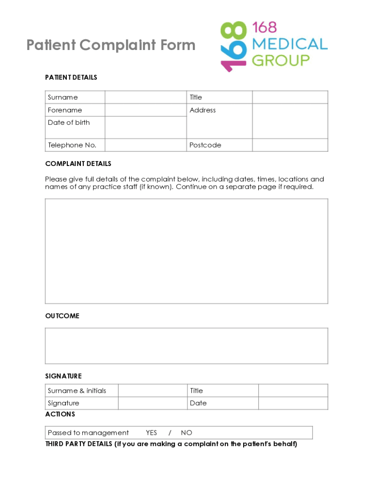 Fillable Online 168-Medical-Patient-Complaint-Form Fax Email Print ...