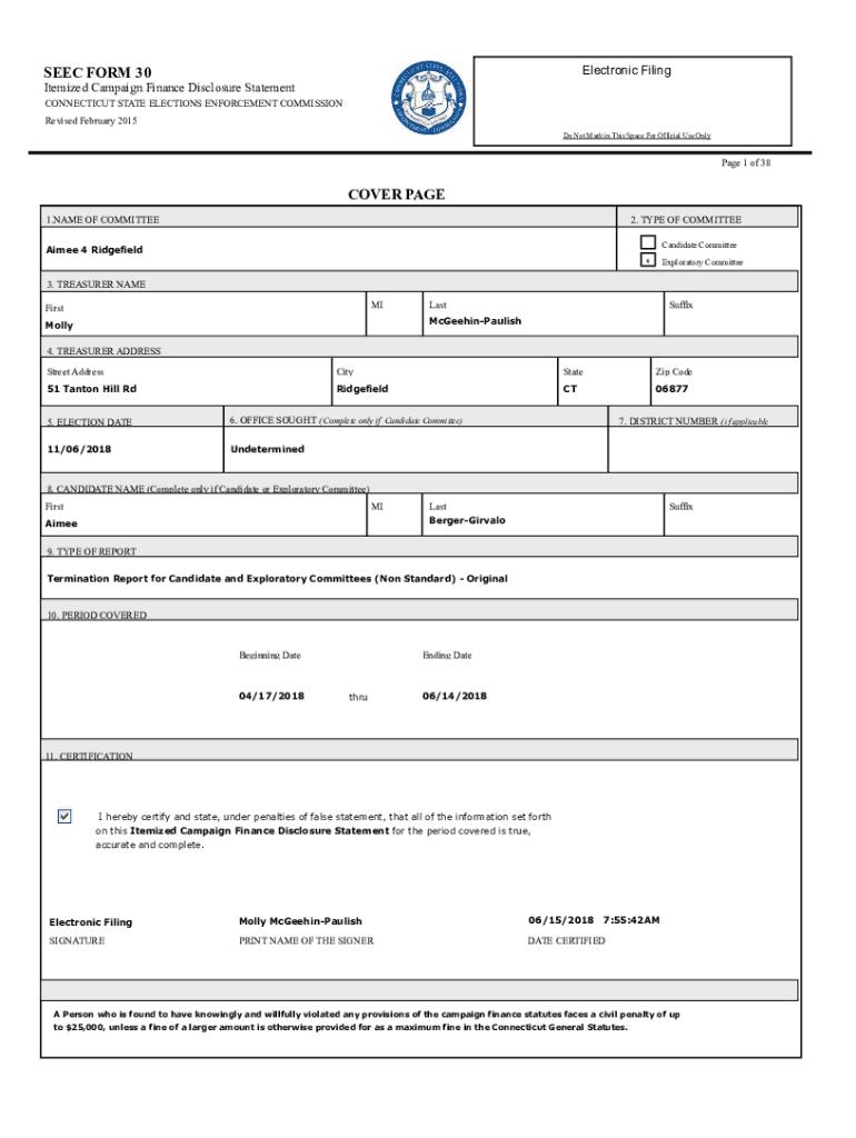 Fillable Online seec ct seec form 1 - state elections enforcement ...