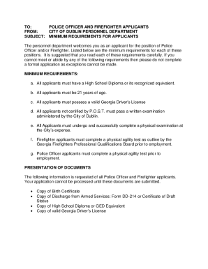Fillable Online Police Officer Firefighters Application requirements ...