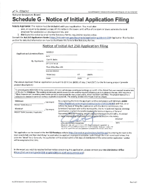 Fillable Online Schedule G - Notice of lnitial Application Filing ...