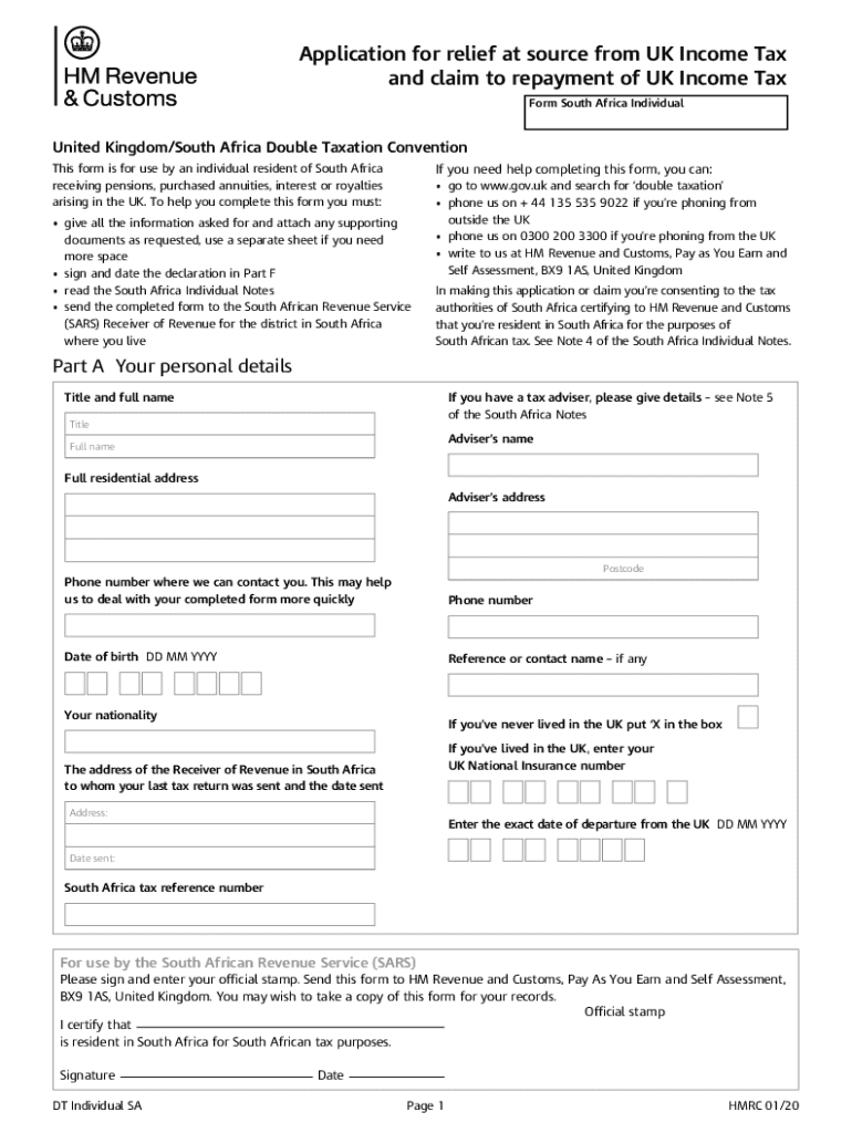 Fillable Online DT South Africa Individual form. Application for relief ...