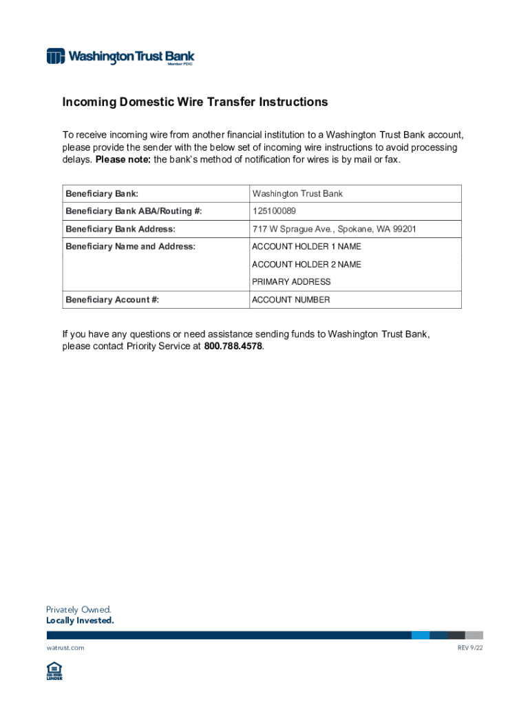 Fillable Online Domestic Wire Instruction Form Fax Email Print - pdfFiller