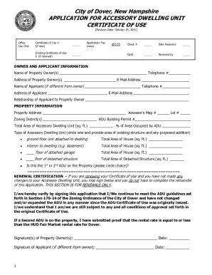 Fillable Online City of Dover, New Hampshire APPLICATION FOR ACCESSORY ...