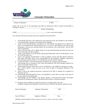 Fillable Online Declaration from a Guarantor - Central Forms Repository ...