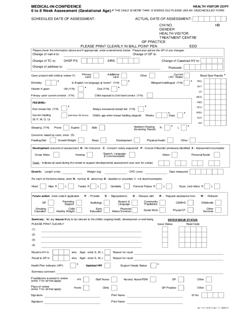 Fillable Online Fillable Online 6 to 8 Week Assessment (Gestational Age ...