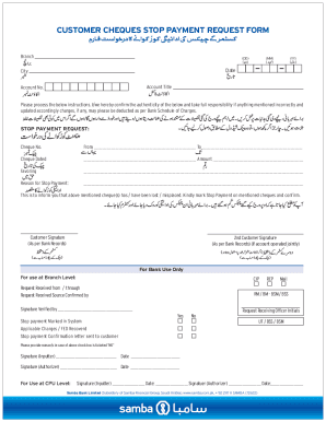 Fillable Online 29 - Customer Cheque(s) & Stop Payment Request Form ...