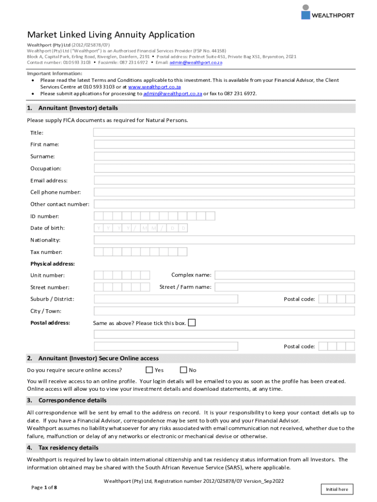 Fillable Online Fillable Online Market Linked Living Annuity Application - v2 ... Fax Email ...