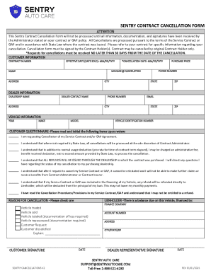 Fillable Online SENTRY CONTRACT CANCELLATION FORM - Sentry Auto Care ...