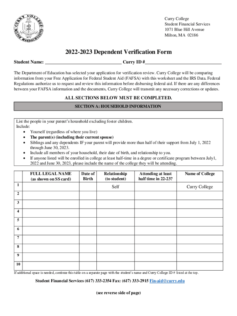 Fillable Online Financial Aid Change Request Form 2022-2023 - Curry ...