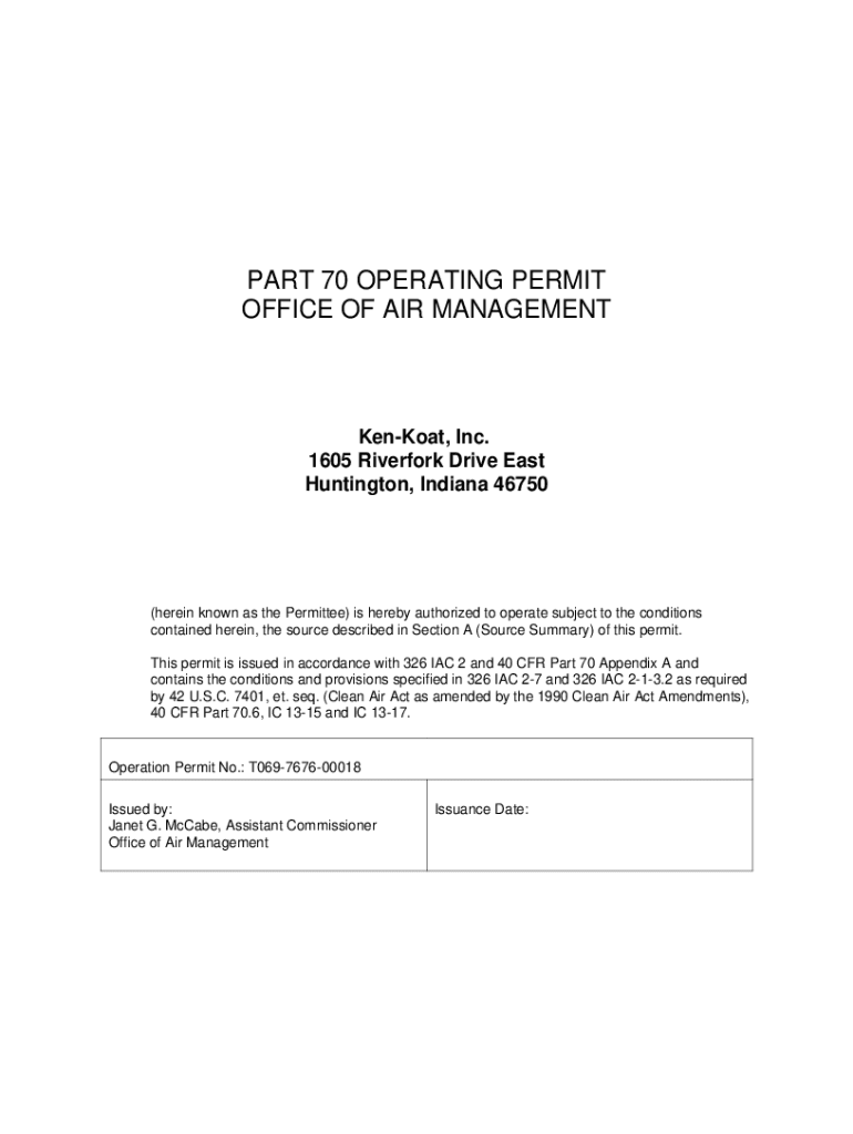 Fillable Online permits air idem in Part 70 Operating Permit Office of ...