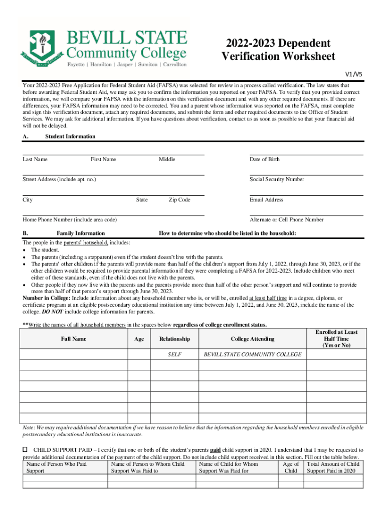 Fillable Online Get the free 20222023 Verification Worksheet ...