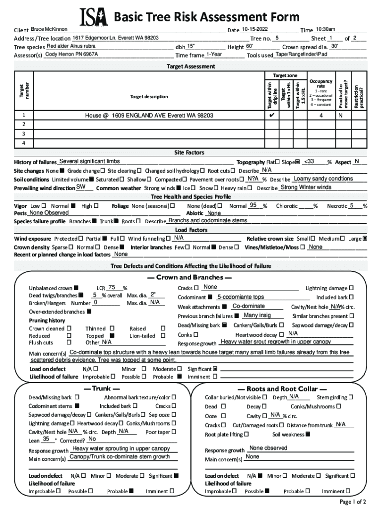 Fillable Online Tree Risk Assessment - Qualification, Recognition ...