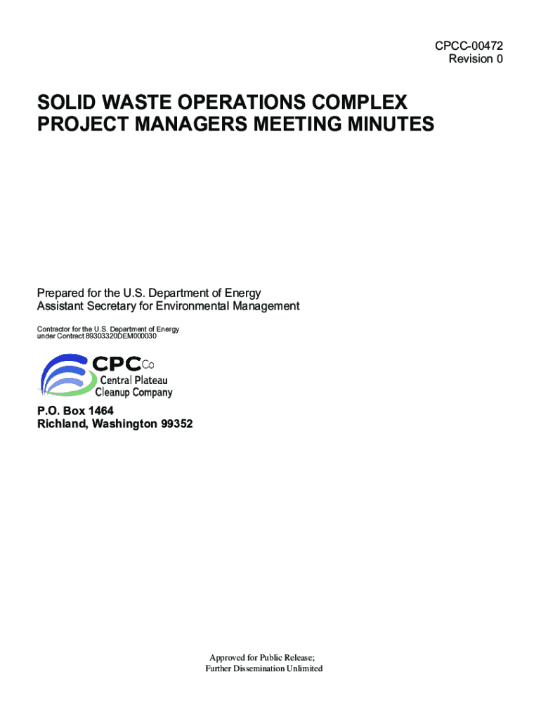 Fillable Online SOLID WASTE OPERATIONS COMPLEX PROJECT MANAGERS ... Fax ...