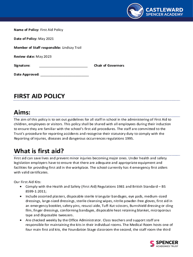 Fillable Online First Aid Policy - University of BathFirst Aid Policy ...