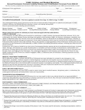 Fillable Online Annual Permission /Consent /Liability Release and ...