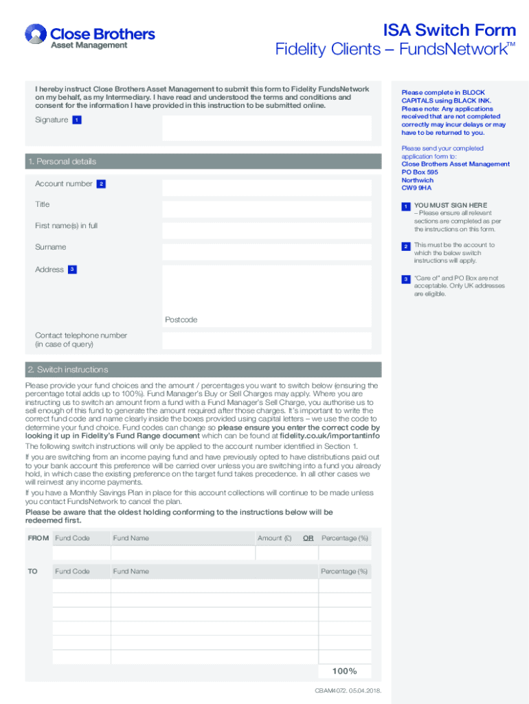 Fillable Online Fillable Online FN ISA sell instruction form - Close ...