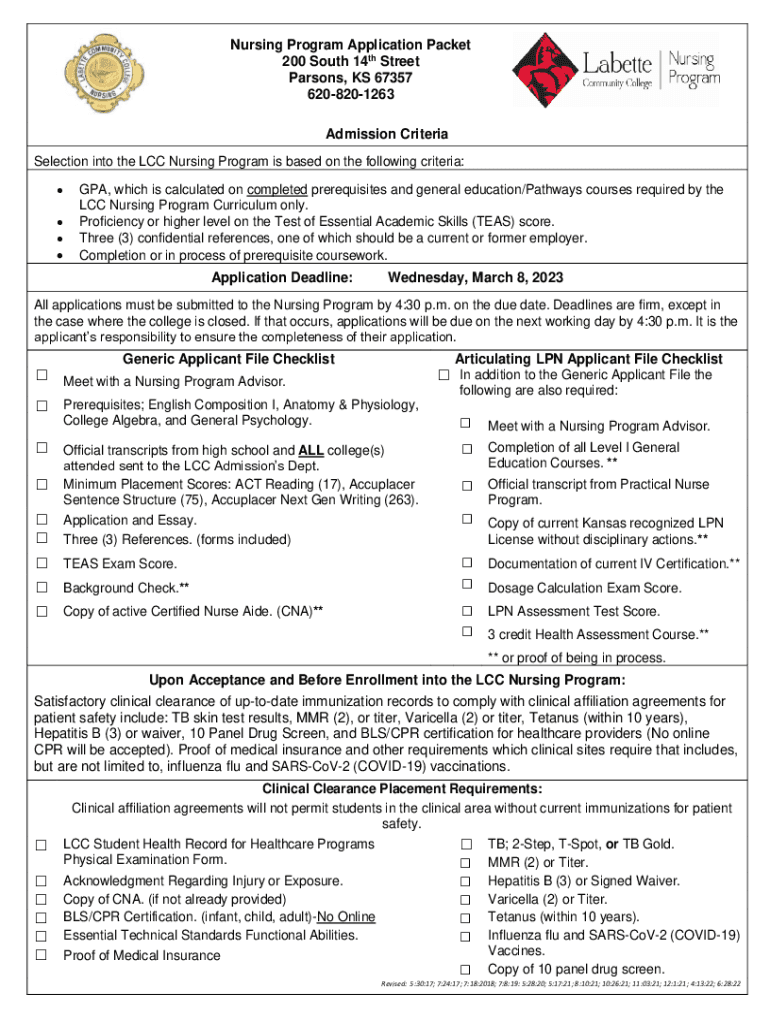 Fillable Online Fillable Online labette Nursing Program Application ...