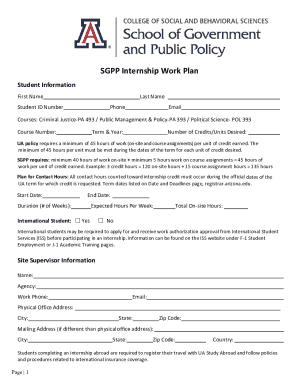 Fillable Online sgpp arizona 9+ Internship Work Plan Templates in ...