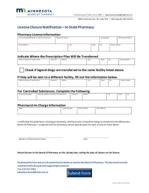 Fillable Online License Closure Notification In-State Pharmacy ...