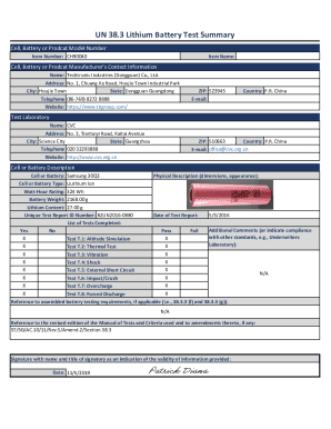 Fillable Online UN 38.3 Lithium Battery Test SummaryCH90040.xlsx Fax ...