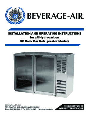 Fillable Online Beverage-Air BB Series Installation And Operating Instructions Manual Fax Email ...