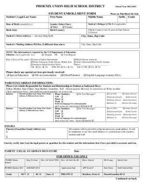 Fillable Online student enrollment form - Phoenix Union High School ...