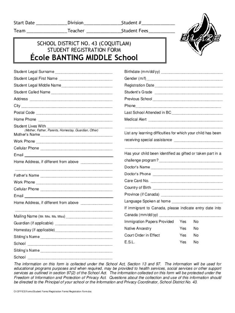 Fillable Online home - Coquitlam School District 43Home - School ...