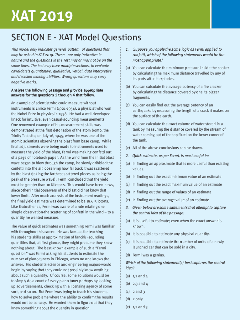 Fillable Online XAT 2019 Question Paper with Solutions: Download Free ...