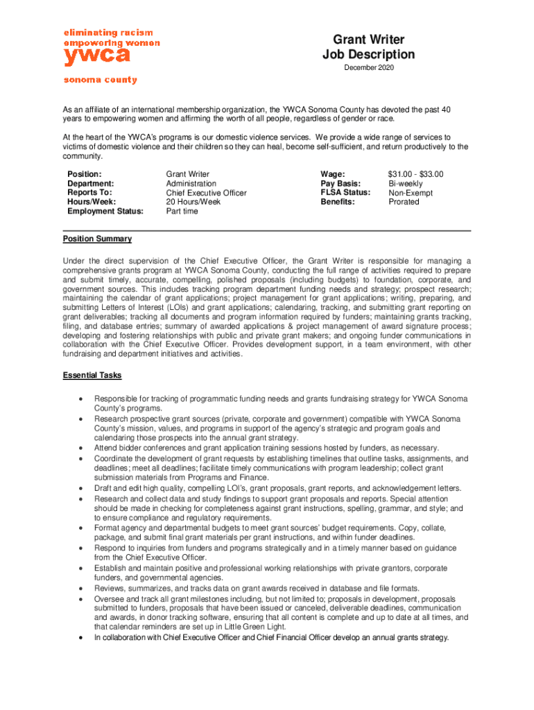 Fillable Online Grant Writer job description templateWorkable Fax Email ...