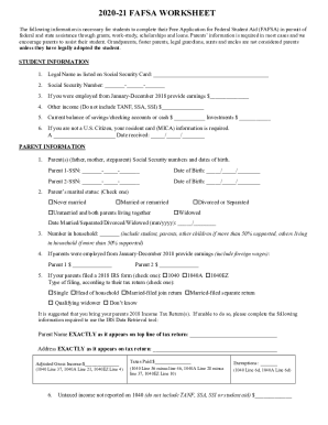 Fillable Online 2021-22 FAFSA and Student Aid Eligibility Worksheet Fax ...