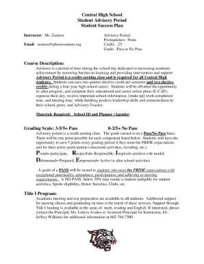 Fillable Online Central High School Student Advisory Period Student ...