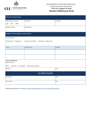 Fillable Online sta uwi Student Withdrawal Form - UWI St. Augustine Fax Email Print - pdfFiller