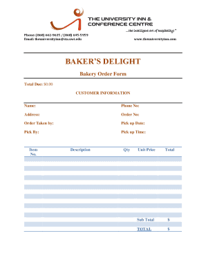 Fillable Online sta uwi BAKER'S DELIGHT - Bakery Order Form - UWI St ...