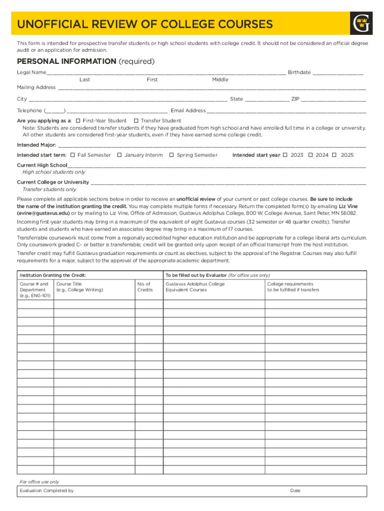 Fillable Online Online Unofficial Review of College Courses Form: Fill out & sign online | DocHub