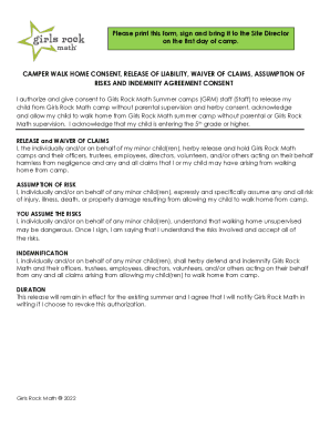 Fillable Online Camper Walk Home Consent.docx Fax Email Print - pdfFiller
