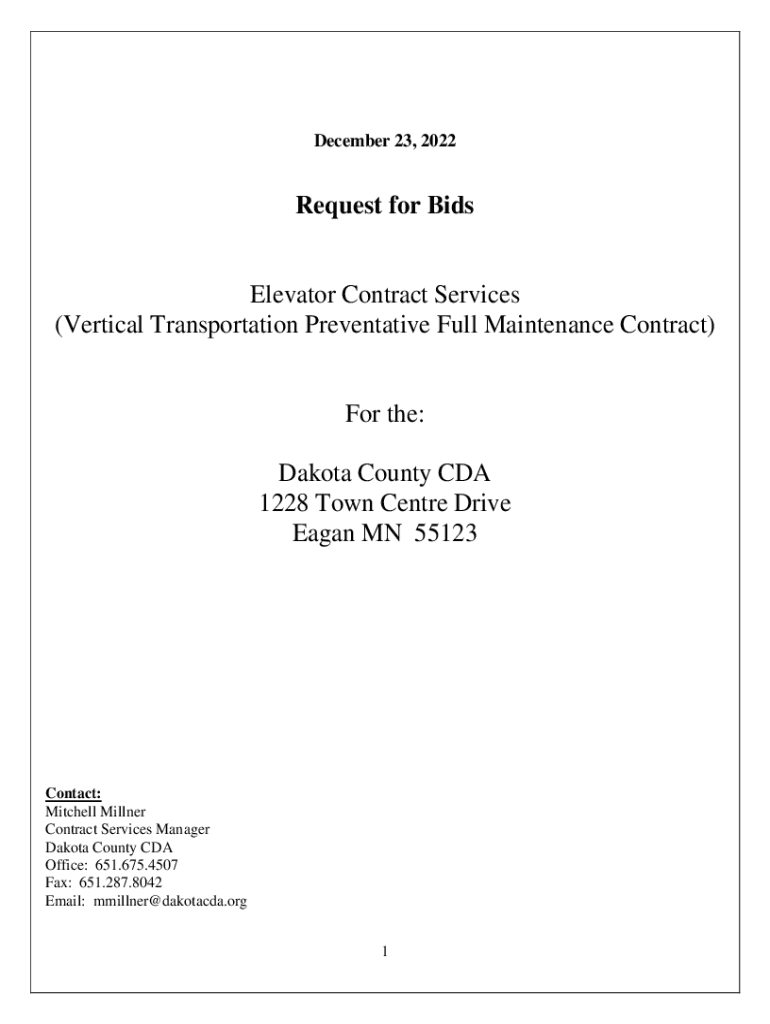 Fillable Online bidfortune.comworkspacebidsRequest for Bids: Elevator ...