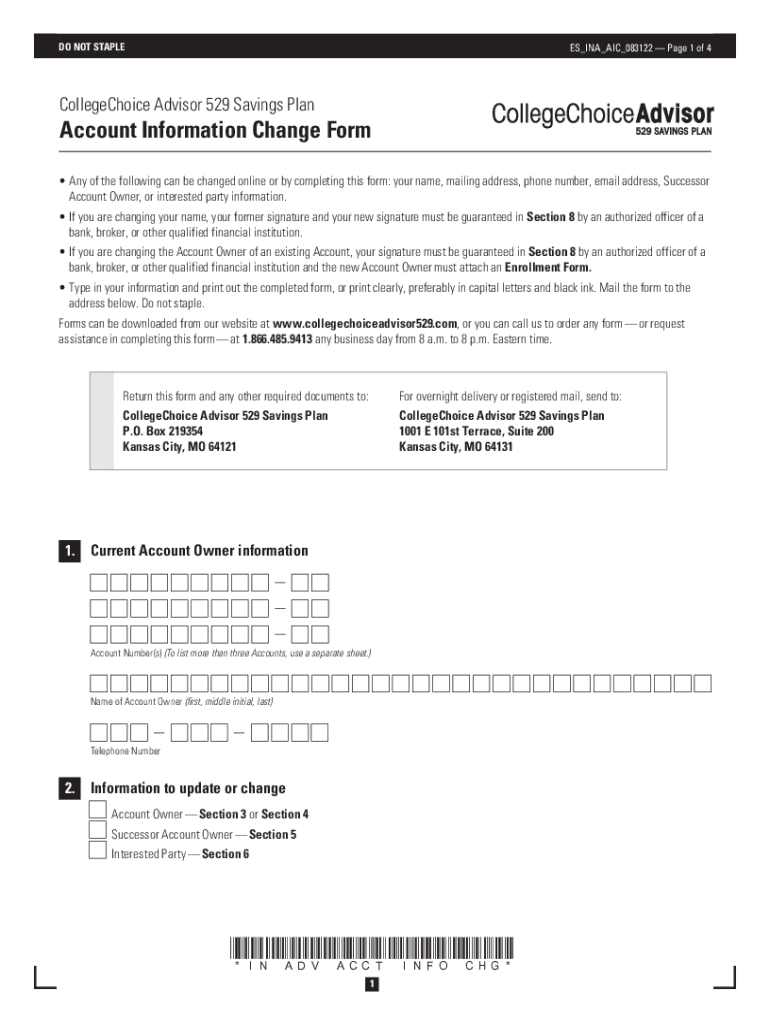 Fillable Online CollegeChoice Advisor 529 Savings Plan Power of ...