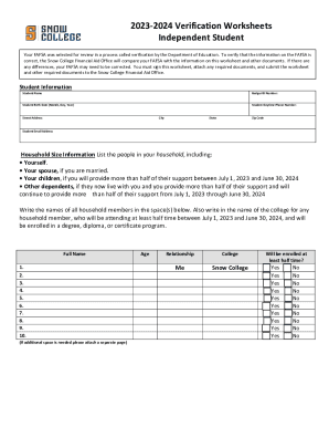 Fillable Online Verification Worksheet - Independent StudentNSCC Fax Email Print - pdfFiller